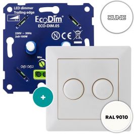 JUNG duo dimmer wit | ECO-DIM.05 + JUNG afdekplaat wit